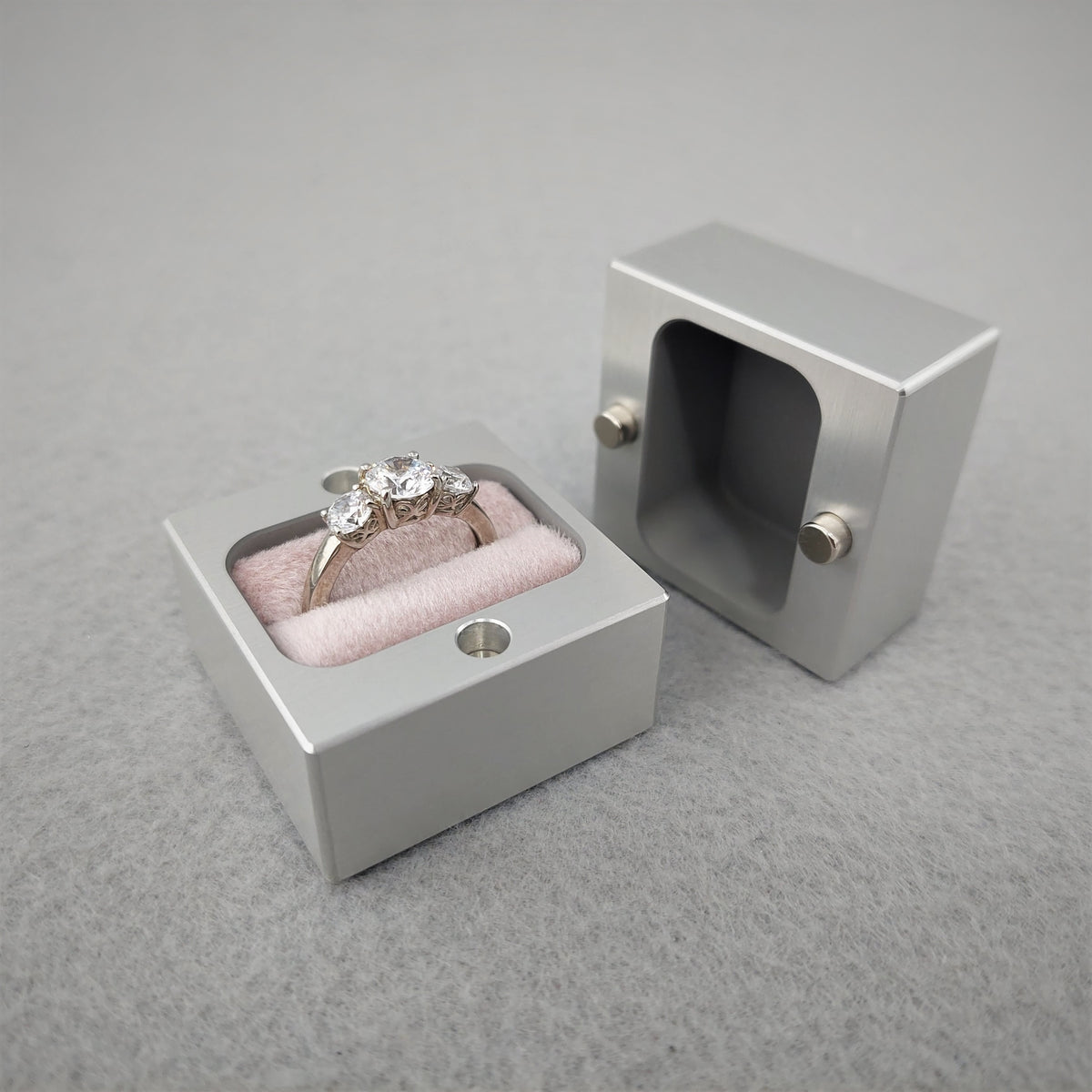 DPCustoms Minimalist Pocket Size Cube Engagement Ring Box with Laser E