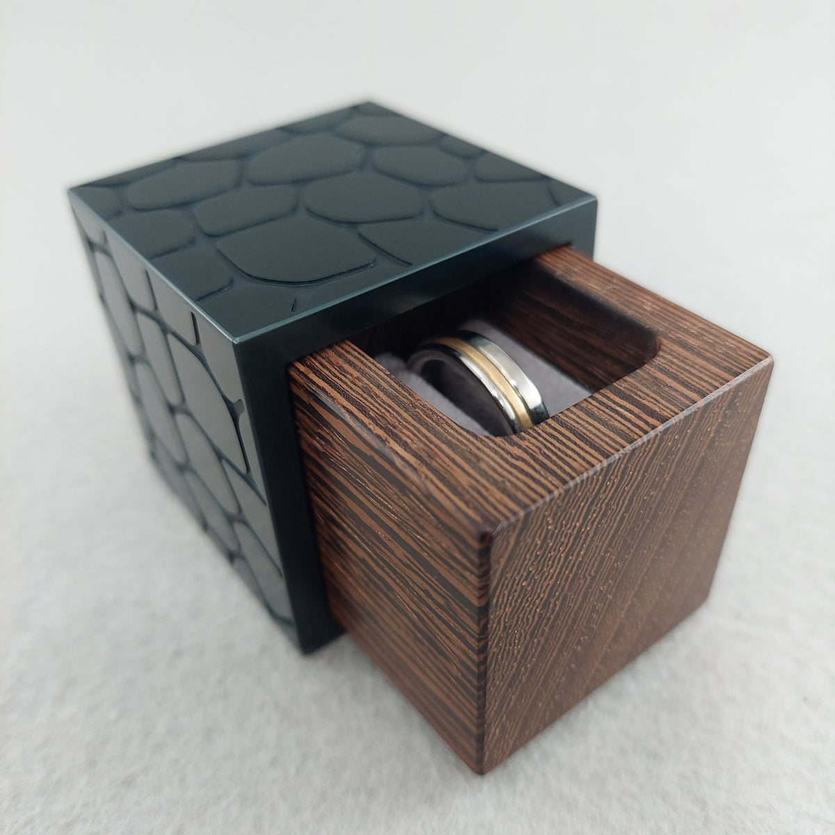 Special Edition Cube Engagement Ring Box- Gunmetal Anodized Cracked De ...