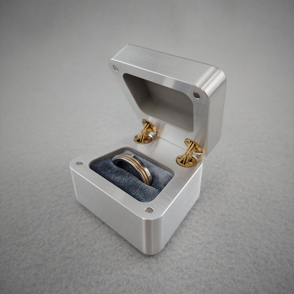 DPCustoms Clam Shell Engagement Ring Box in Brushed Solid Aluminum and