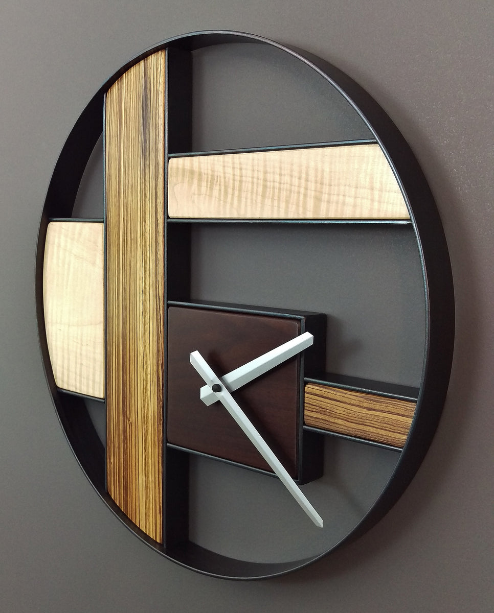 Modern ZebraWood and Steel Round Wall Clock – DPCustoms