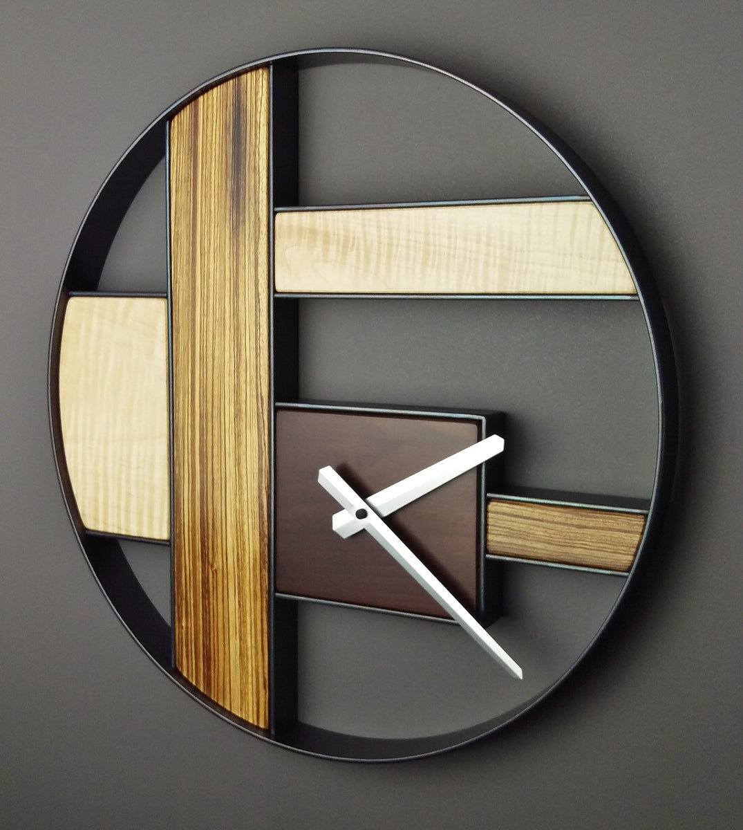 Modern ZebraWood and Steel Round Wall Clock – DPCustoms