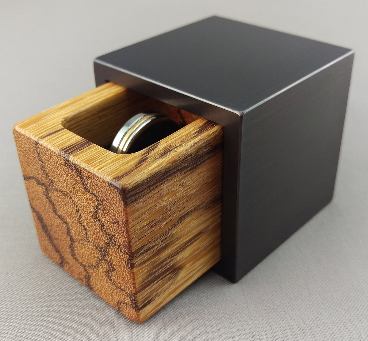 Modern Cube Engagement Proposal Ring Box- Gunmetal Aluminum and Marble ...